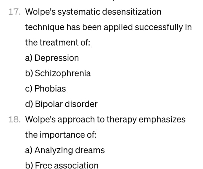 Solved Wolpe's systematic desensitization technique has been | Chegg.com
