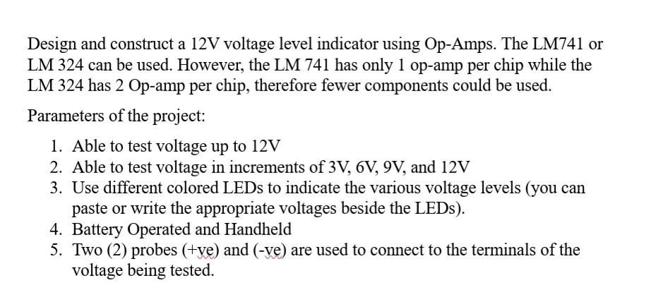 Design and construct a 12 V voltage level indicator | Chegg.com