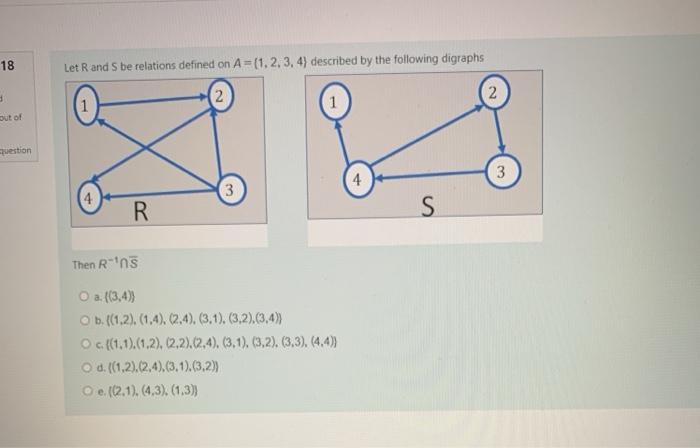 Solved 18 Let Rand S be relations defined on A=(1,2,3,4) | Chegg.com