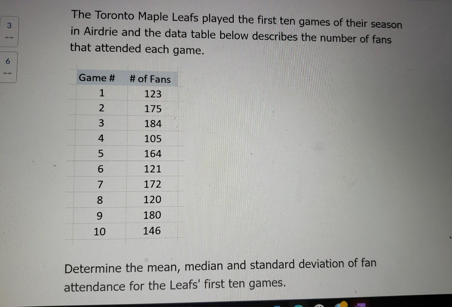Solved The Toronto Maple Leafs played the first ten games of | Chegg.com