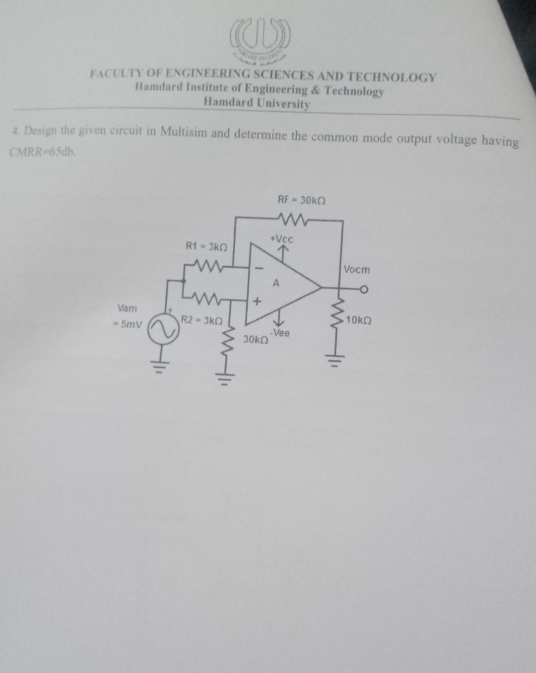 Solved 3. Calculate the common-mode voltage gain for the | Chegg.com