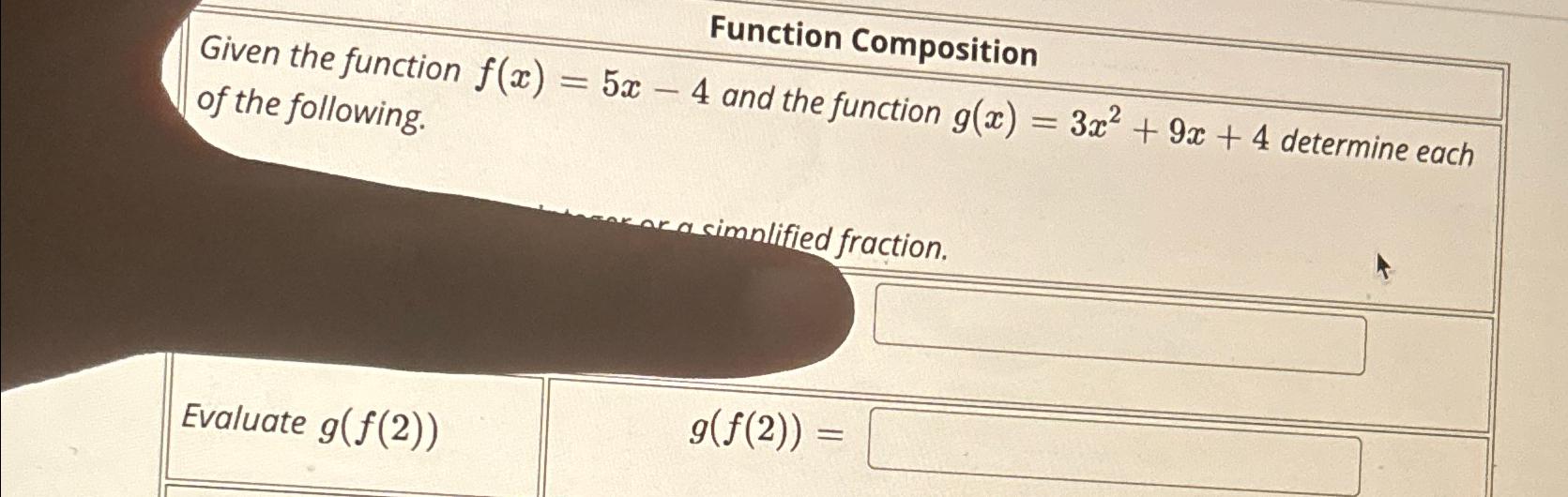 Solved Function CompositionGiven the function f(x)=5x-4 ﻿and | Chegg.com