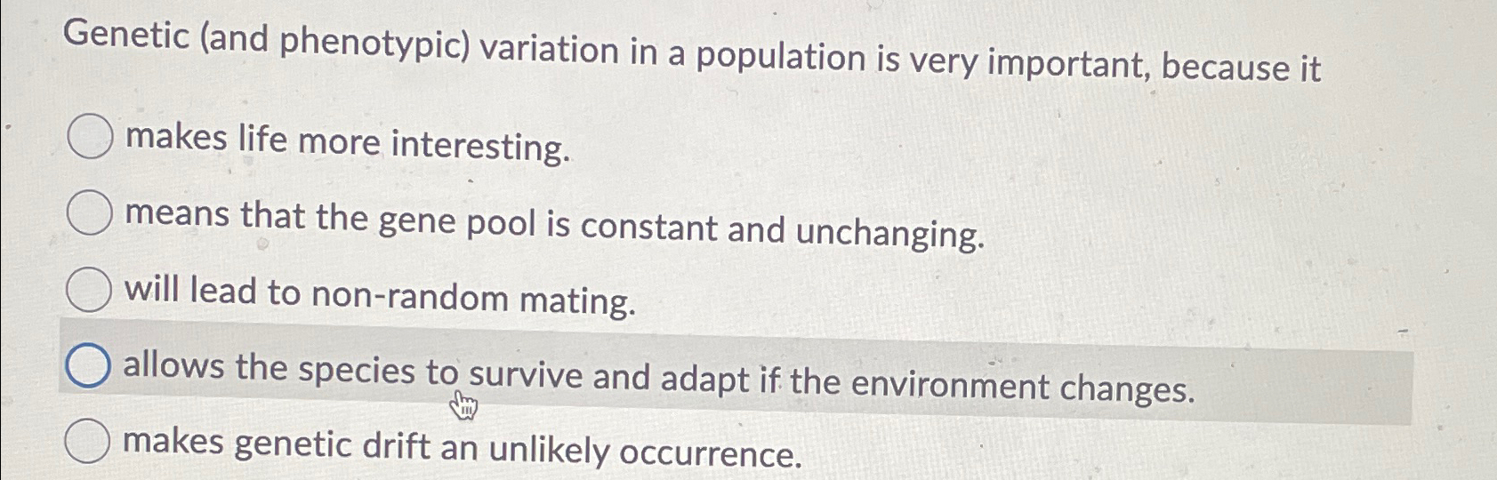 Solved Genetic (and phenotypic) ﻿variation in a population | Chegg.com