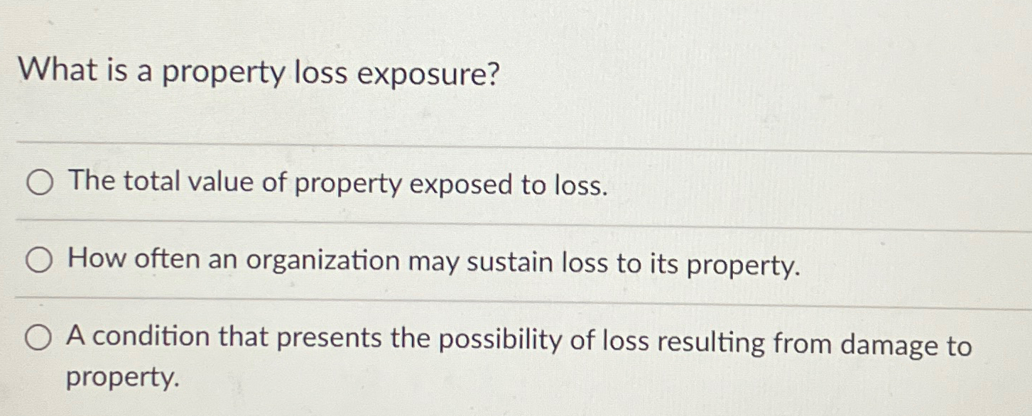 Solved What is a property loss exposure?The total value of | Chegg.com