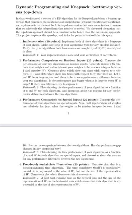 Solved Dynamic Programming and Knapsack: bottom-up versus | Chegg.com