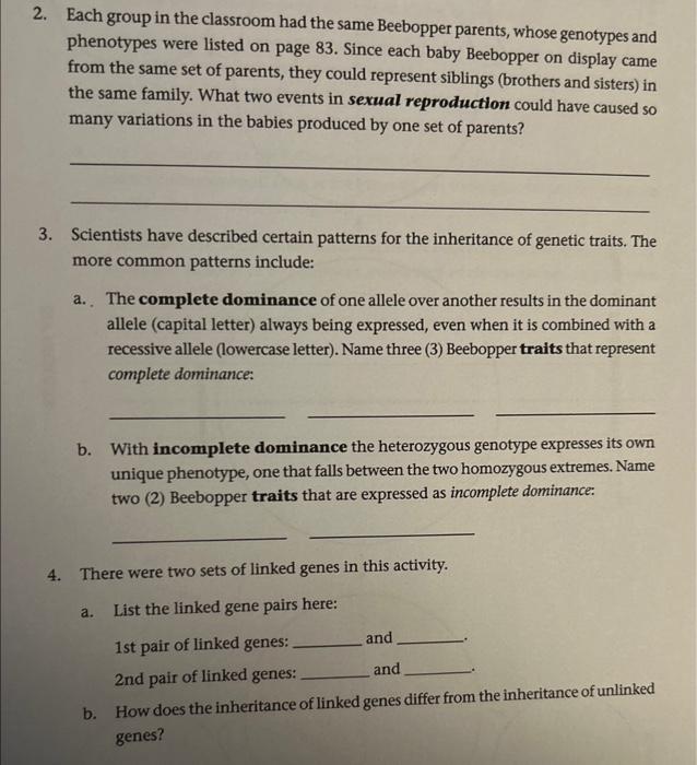 Solved 2. Each group in the classroom had the same Beebopper | Chegg.com