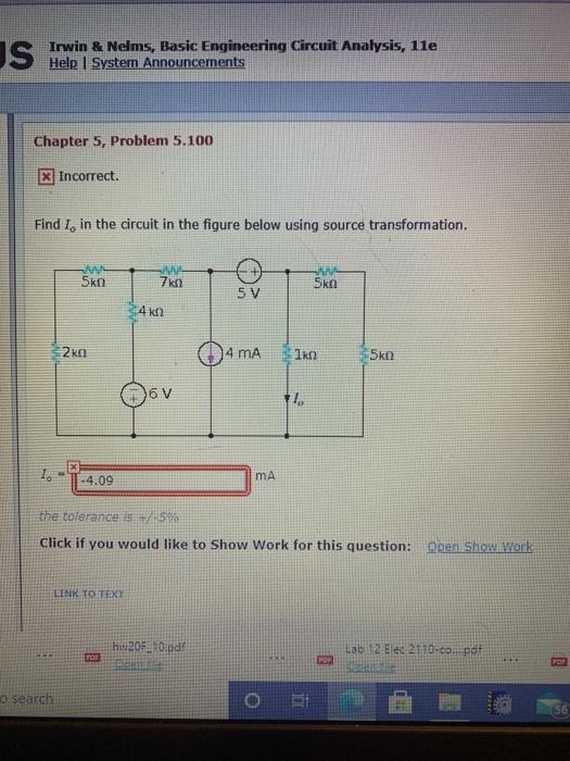 Solved IS Irwin & Nelms, Basic Engineering Circuit Analysis, | Chegg.com