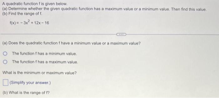 Solved A quadratic function f is given below. (a) Determine | Chegg.com