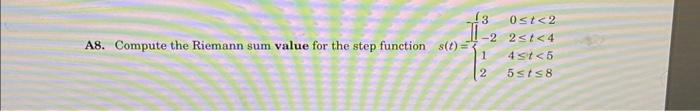 Solved A8. Compute the Riemann sum value for the step | Chegg.com