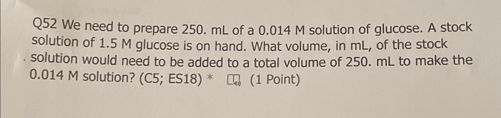 Solved We need to prepare 250.mL ﻿of a 0.014M ﻿solution of | Chegg.com