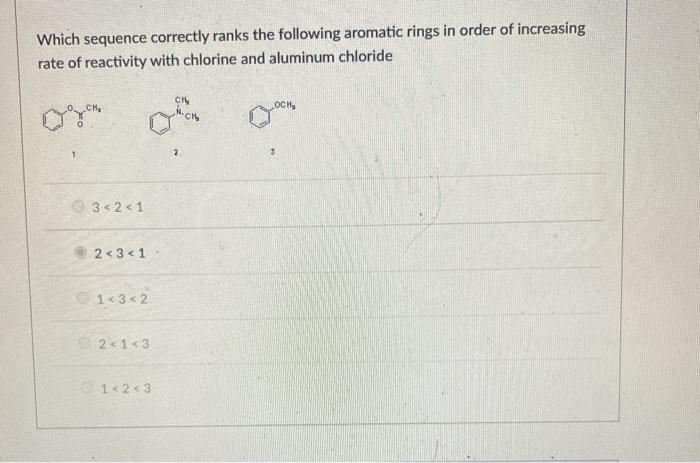 Solved Which sequence correctly ranks the following aromatic | Chegg.com