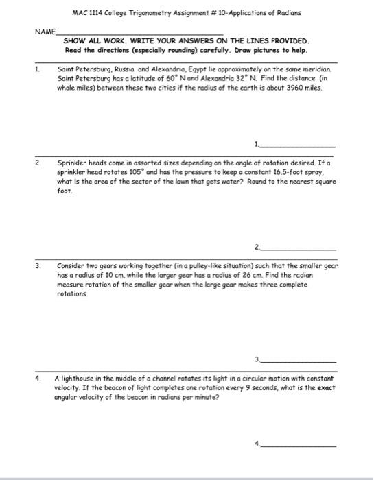 Solved MAC 1114 College Trigonometry Assignment # | Chegg.com
