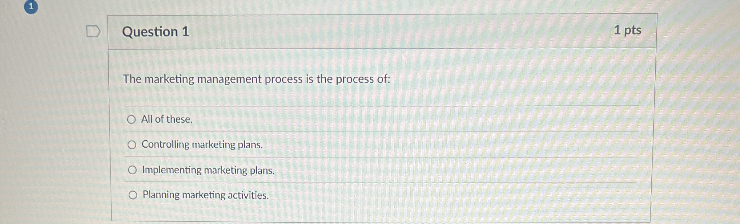 Solved 1Question 11 ﻿ptsThe marketing management process is | Chegg.com