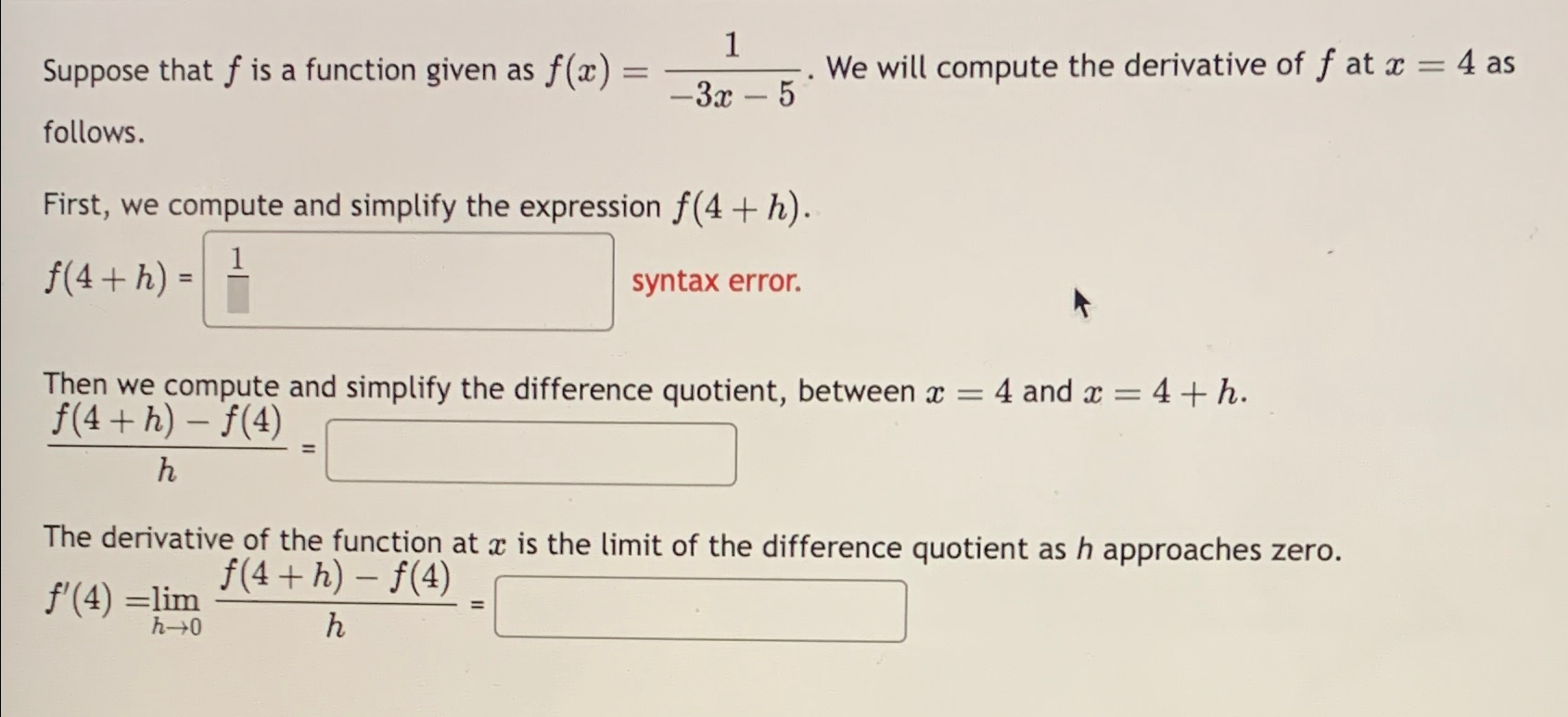 Solved Suppose that f ﻿is a function given as f(x)=1-3x-5. | Chegg.com