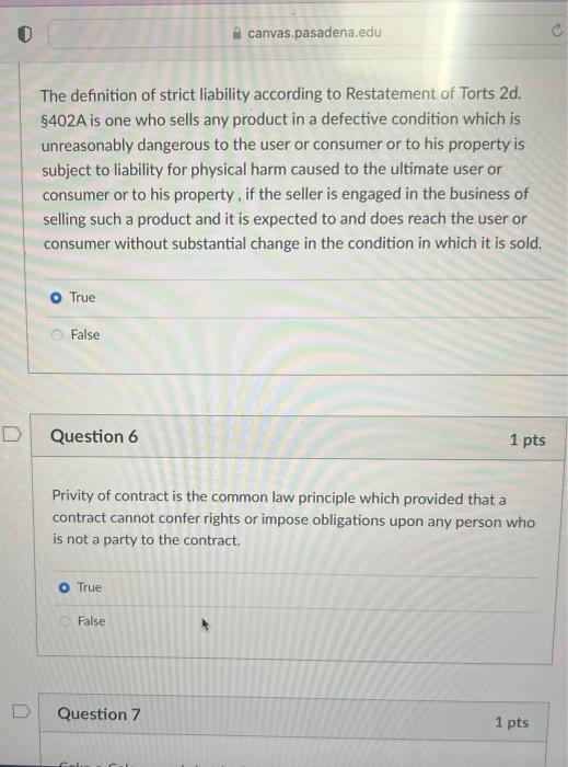 Solved The definition of strict liability according to | Chegg.com
