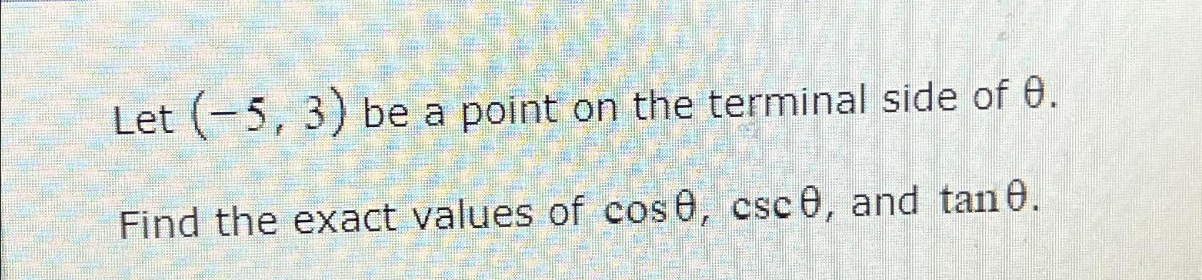 Solved Let (-5,3) ﻿be a point on the terminal side of θ.Find | Chegg.com