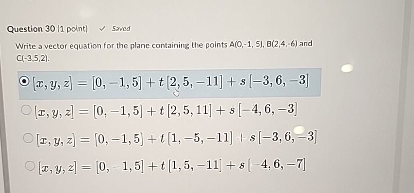 Solved Question 30 (1 ﻿point) ﻿SavedWrite a vector equation | Chegg.com