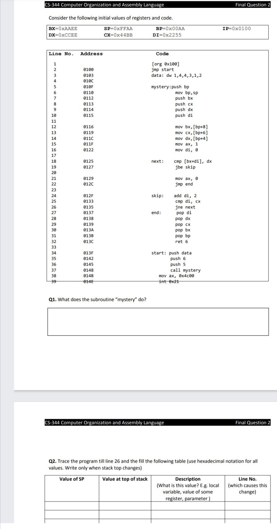 Solved CS-344 Computer Organization and Assembly Language | Chegg.com