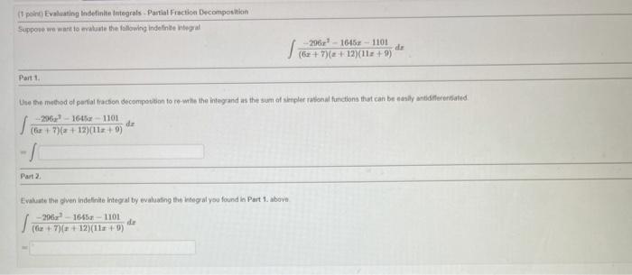 Solved point Evaluating Indefinite integrals. Partial | Chegg.com