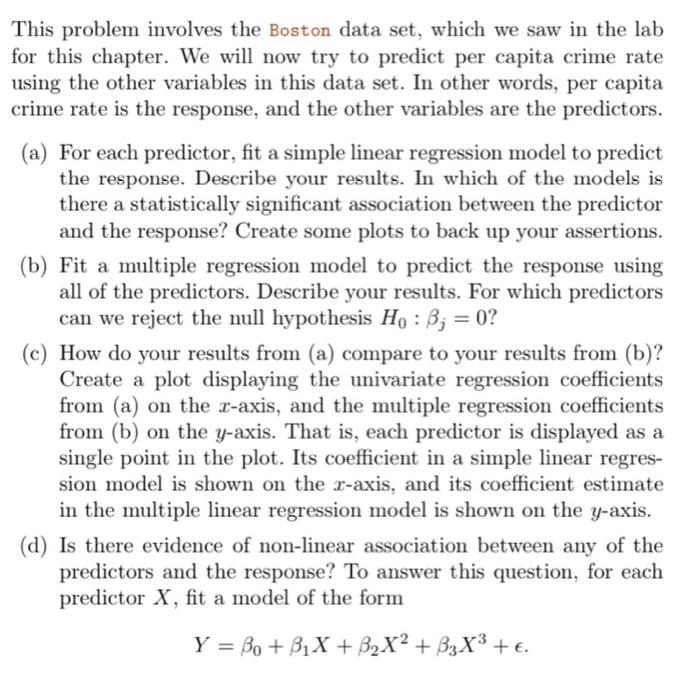 Solved This problem involves the Boston data set, which we | Chegg.com