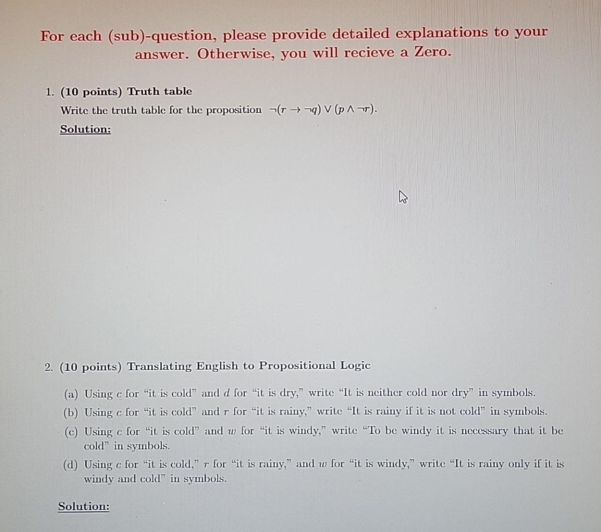 Solved For each (sub)-question, please provide detailed | Chegg.com
