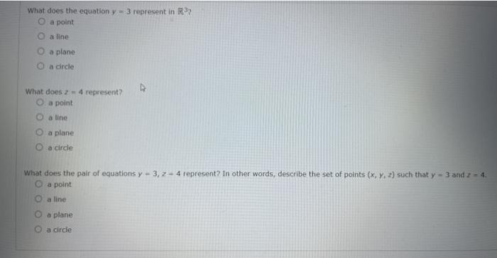 Solved What does the equation y - 3 represent in R37 O a | Chegg.com