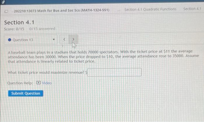 Solved 202210:13073 Math for Bus and Soc SCS (MATH:1324-551) | Chegg.com
