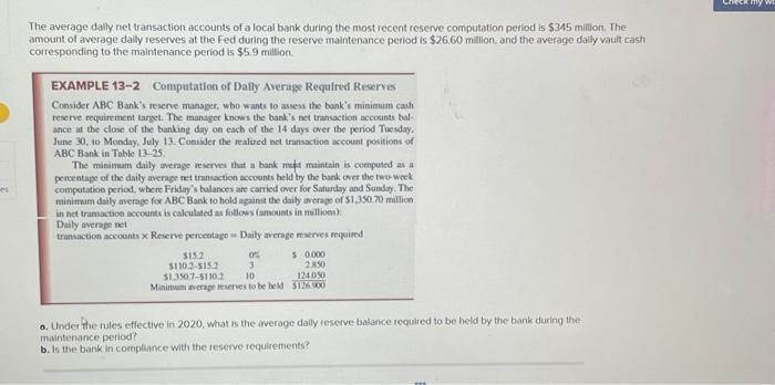 Solved The average dally net transaction accounts of a local | Chegg.com