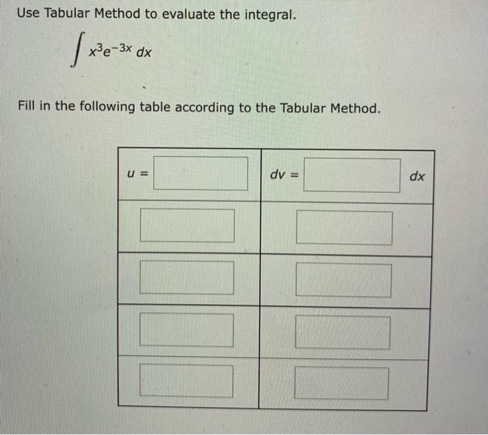 Solved Use Tabular Method to evaluate the integral. 1x³ | Chegg.com