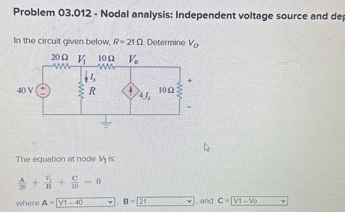Solved Problem 03.012 - Nodal analysis: Independent voltage | Chegg.com