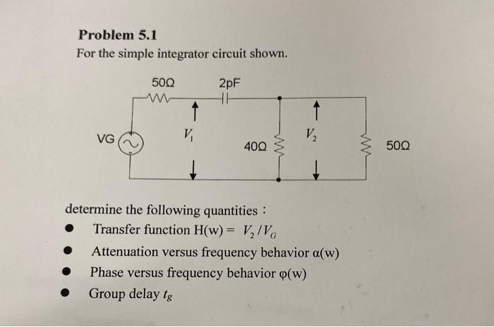 Solved Problem 5.1 For the simple integrator circuit shown. | Chegg.com