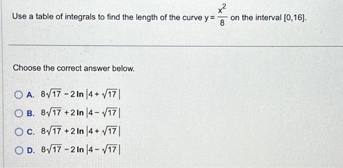 Solved Use a table of integrals to find the length of the | Chegg.com