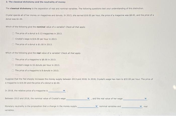 Solved 3. The classical dichotomy and the neutrality of | Chegg.com