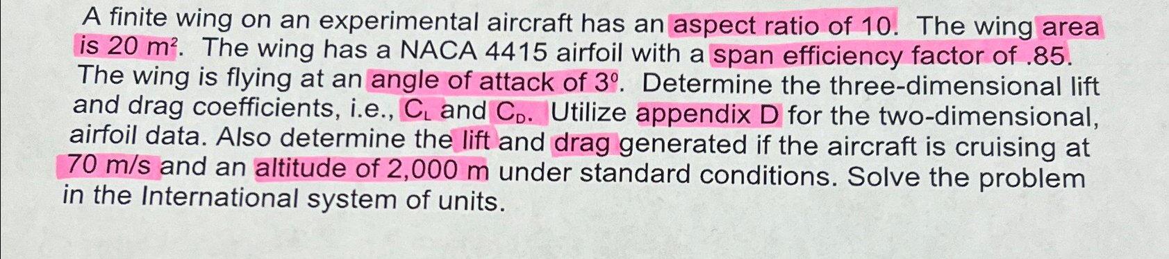 Solved A finite wing on an experimental aircraft has an | Chegg.com
