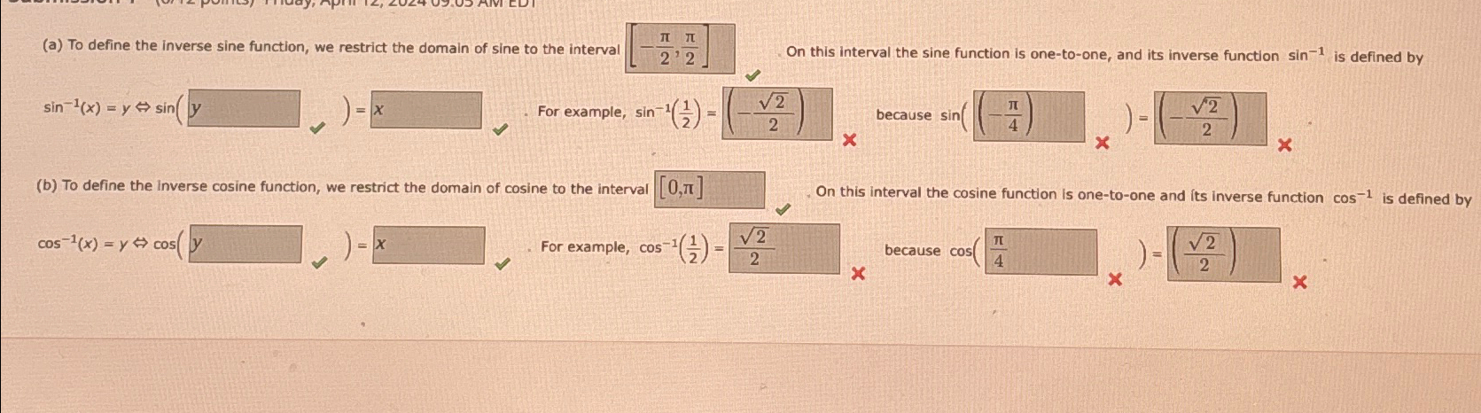 Solved (a) ﻿To define the inverse sine function, we restrict | Chegg.com