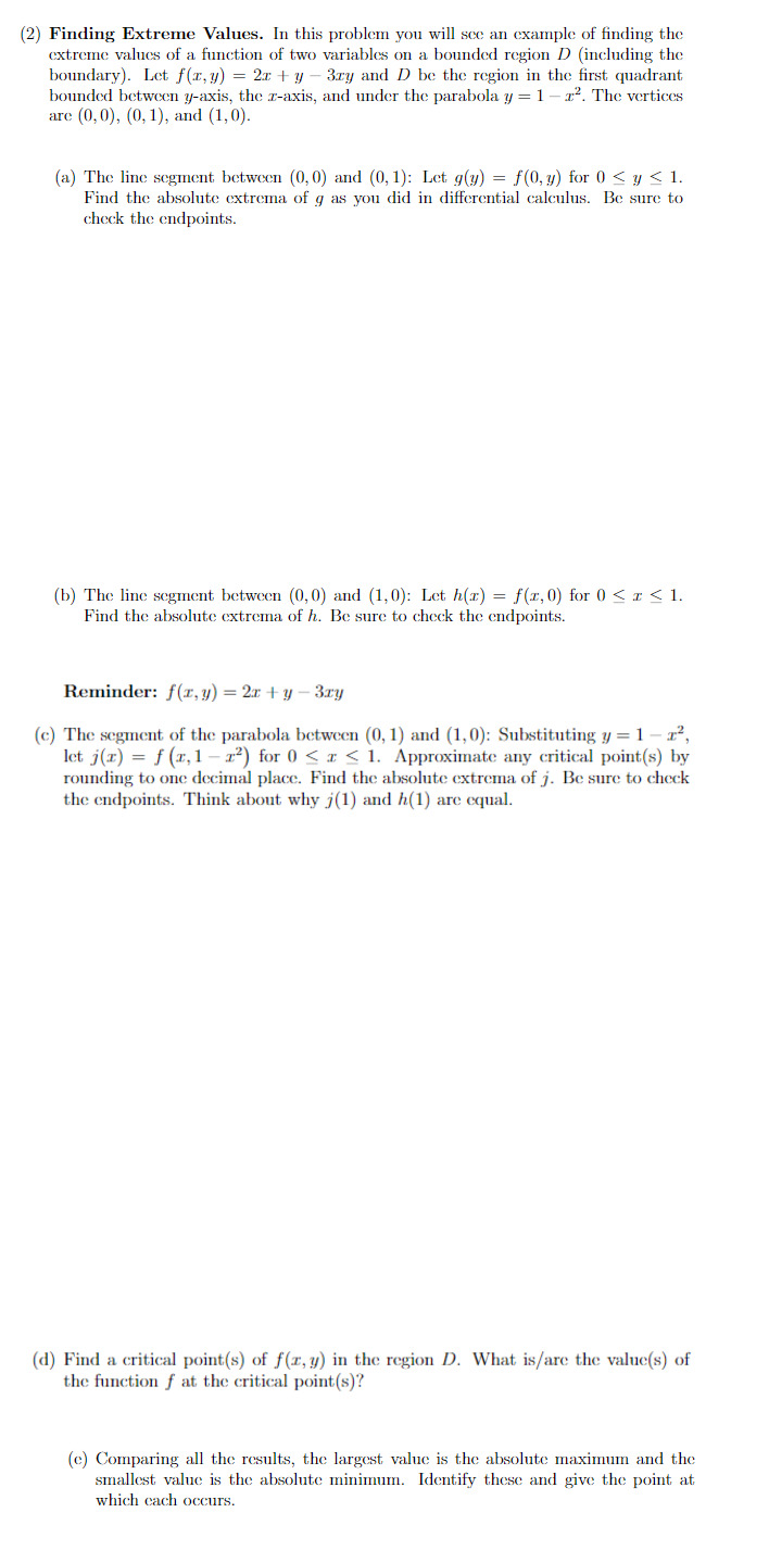 Solved (2) ﻿Finding Extreme Values. In this problem you will | Chegg.com