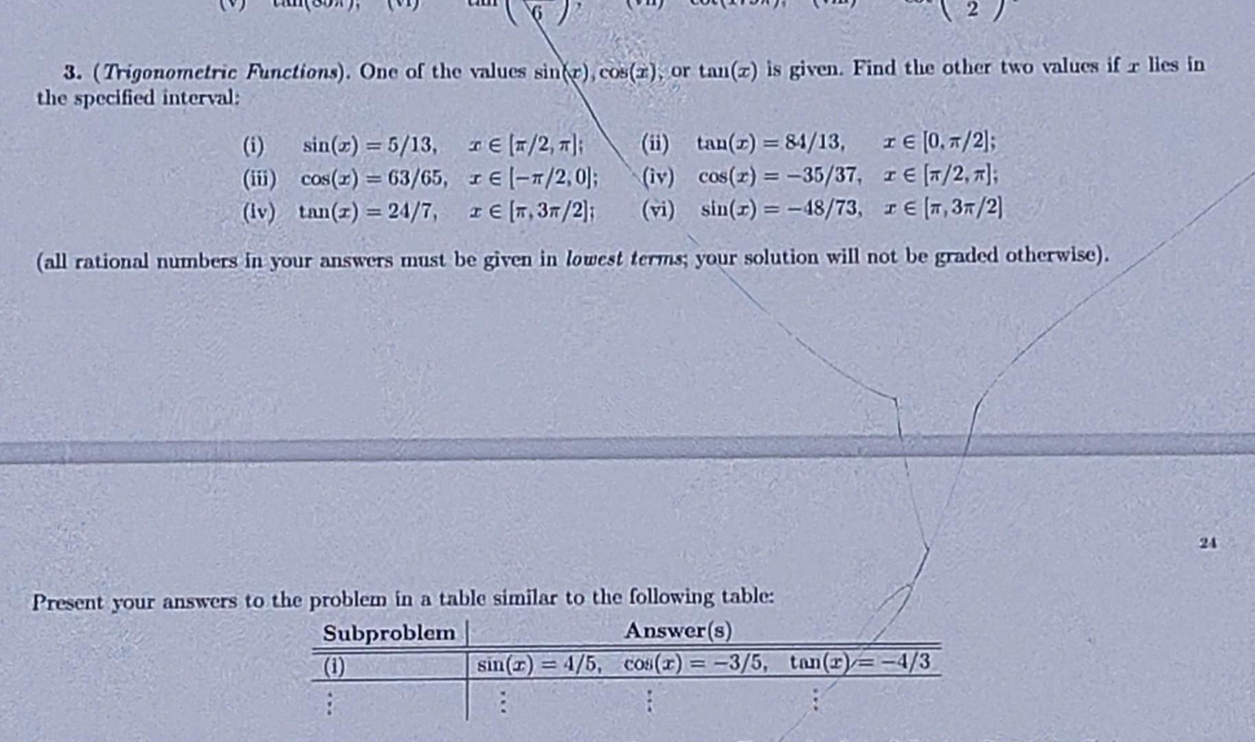 Solved 3. (Trigonometric Functions). One of the values | Chegg.com