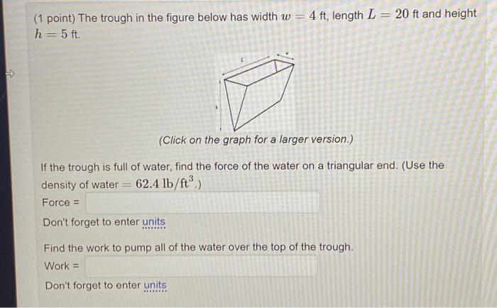 Solved (1 point) The trough in the figure below has width | Chegg.com