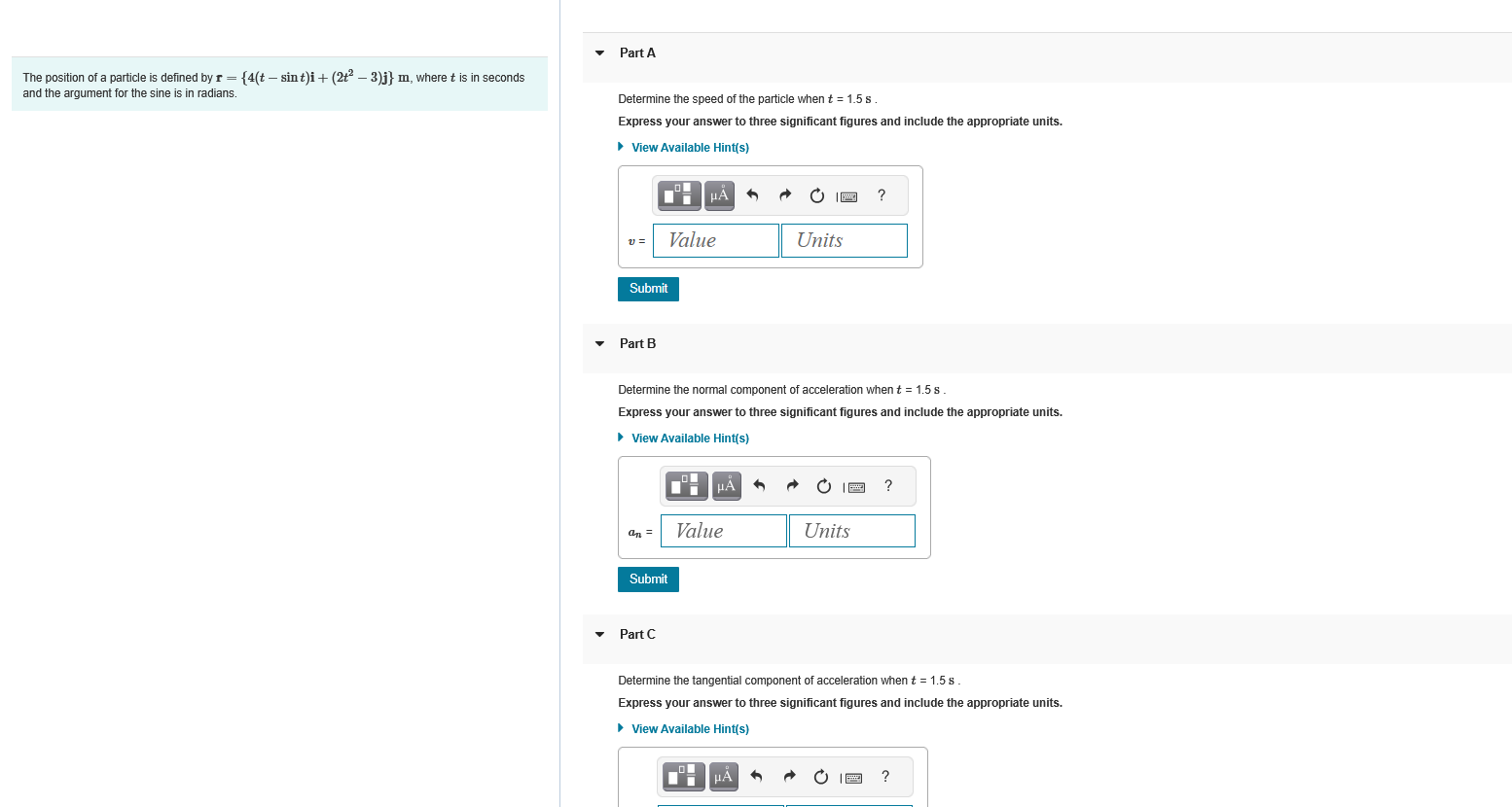 Solved The position of ﻿a particle is ﻿defined | Chegg.com