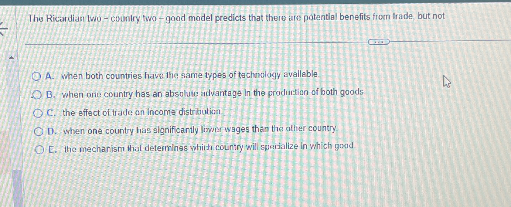 Solved The Ricardian two - ﻿country two - ﻿good model | Chegg.com