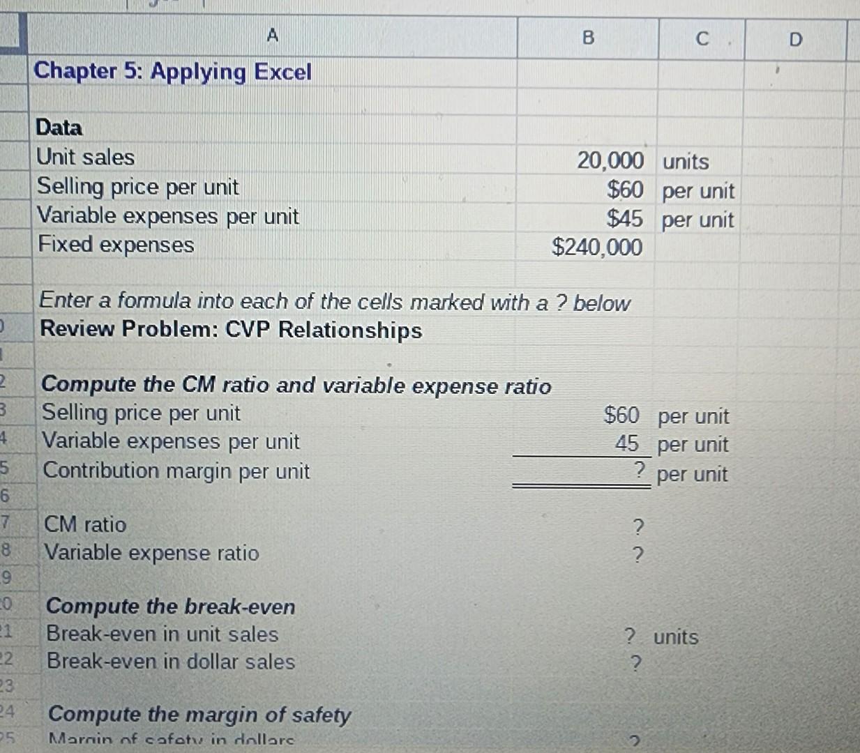 Solved Chapter 5: Applying Excel Data Unit sales Selling | Chegg.com
