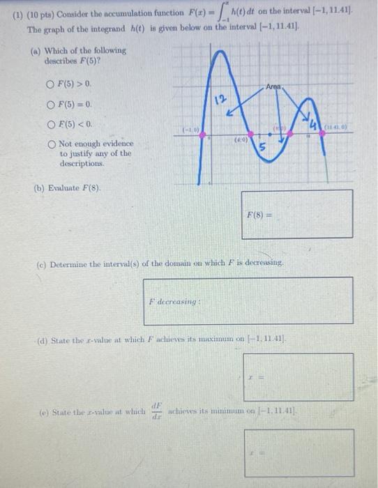 Solved 1) (10 pts) Consider the accumulation function | Chegg.com