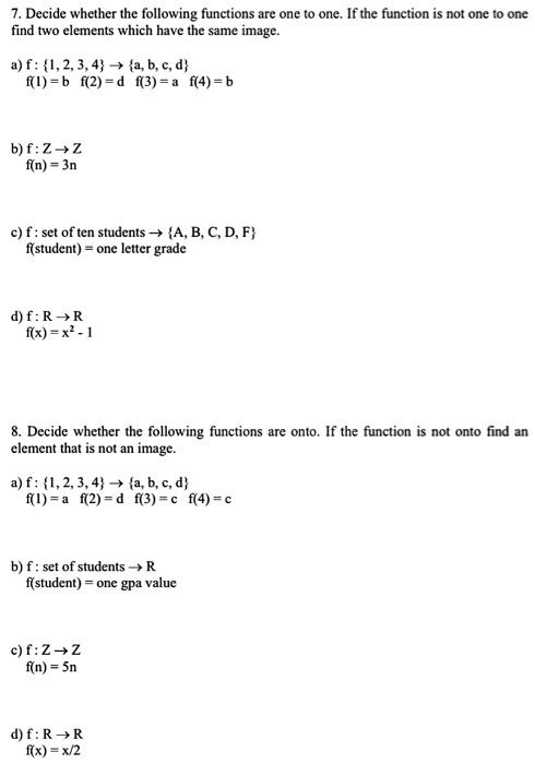 Solved 7. Decide whether the following functions are one to | Chegg.com