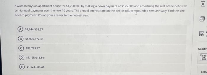 Solved A woman buys an apartment house for $1,250,000 by | Chegg.com