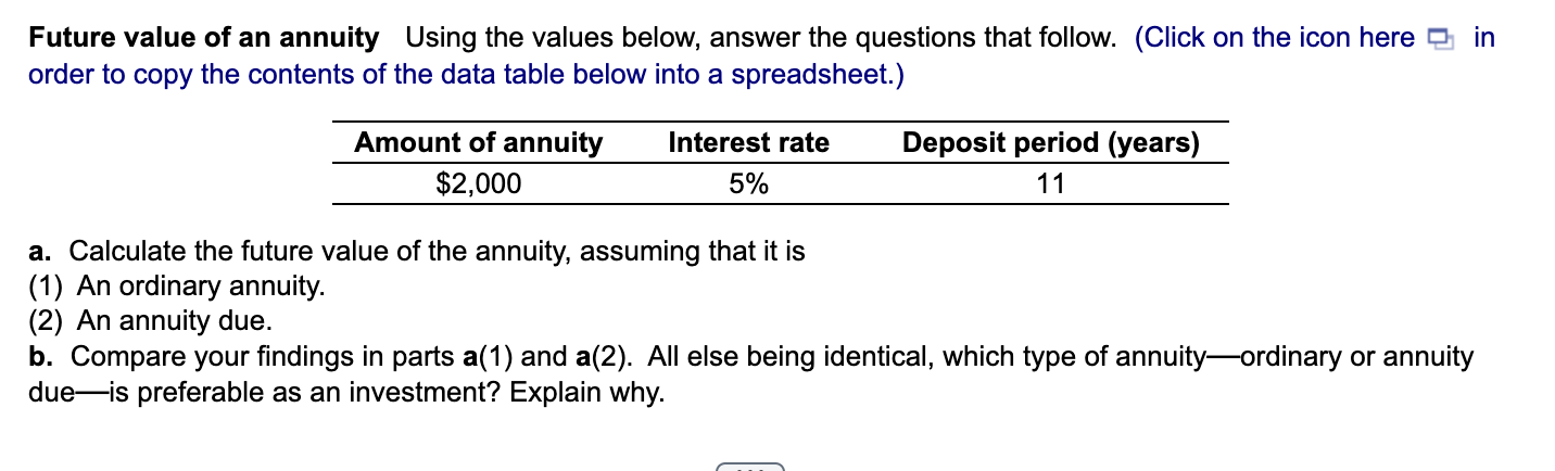Solved Future value of an annuity Using the values below, | Chegg.com