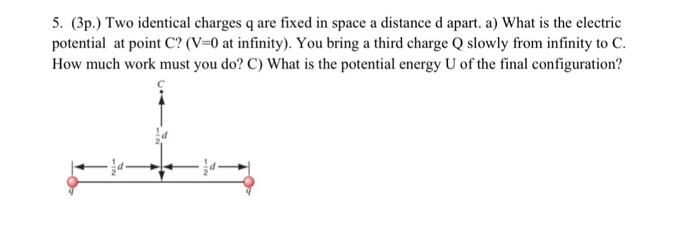Solved 5. (3p.) Two identical charges q are fixed in space a | Chegg.com