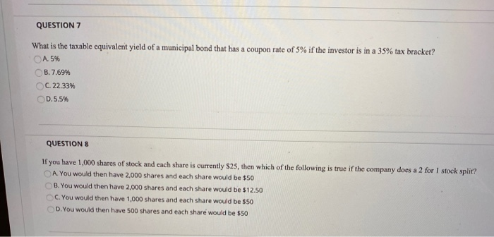 Solved QUESTION 7 What is the taxable equivalent yield of a | Chegg.com