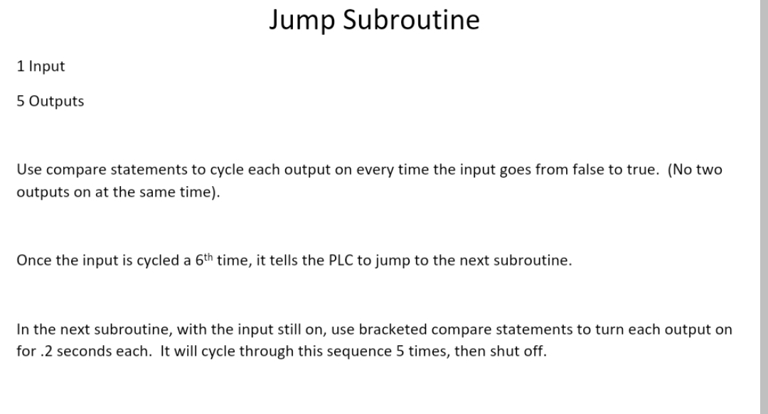 Solved Jump Subroutine1 ﻿Input5 ﻿OutputsUse compare | Chegg.com