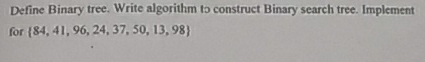 Solved Define Binary tree. Write algorithm to construct | Chegg.com