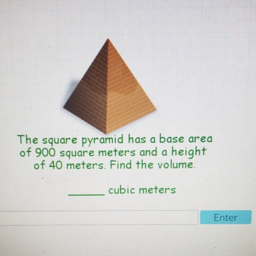Solved The square pyramid has a base area of 900 square | Chegg.com
